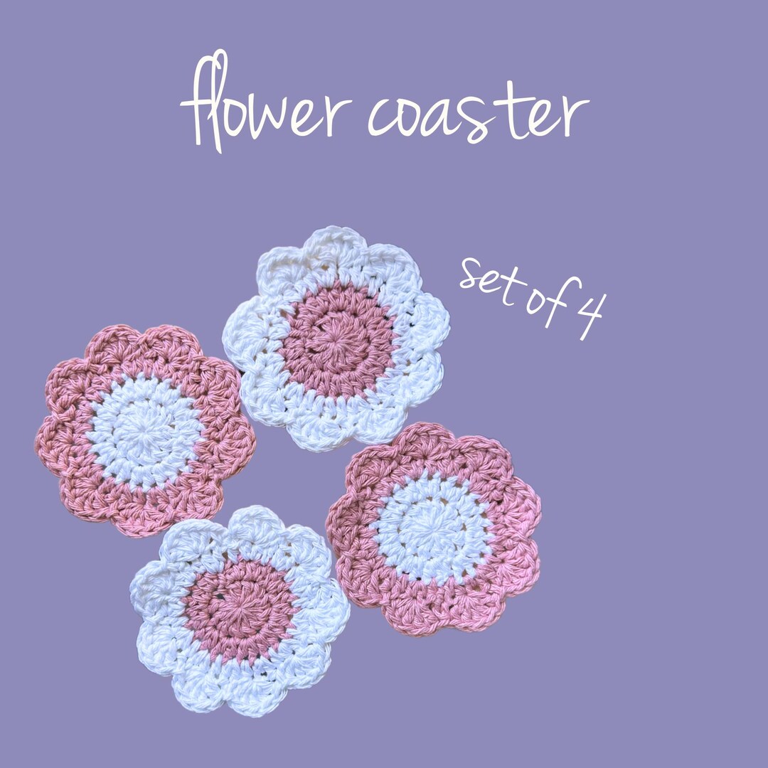 Crochet Flower Coaster Set | Handmade Cotton Drink Coasters - Etsy