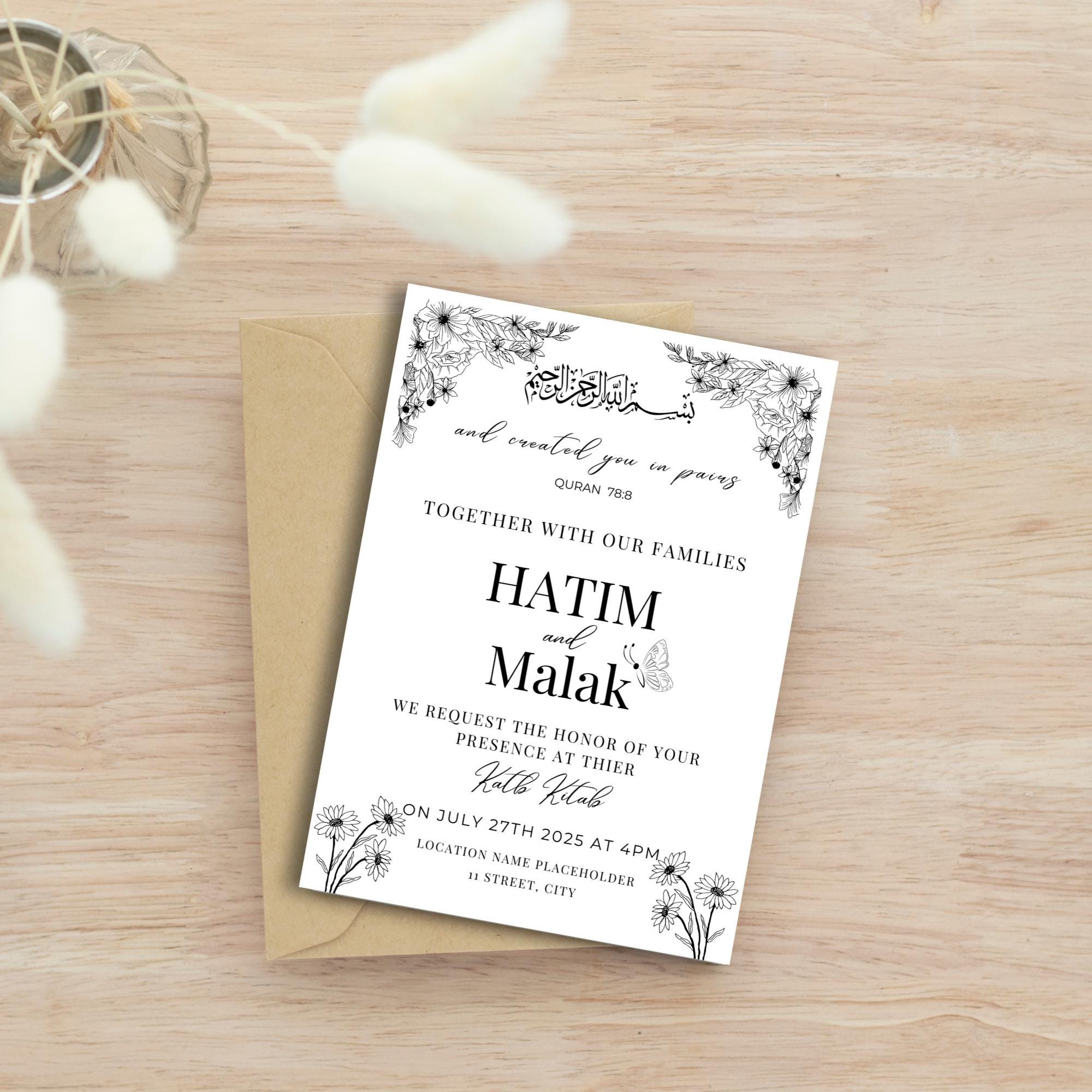 Editable Muslim Wedding Invitation Template | Nikkah Walima Card ...