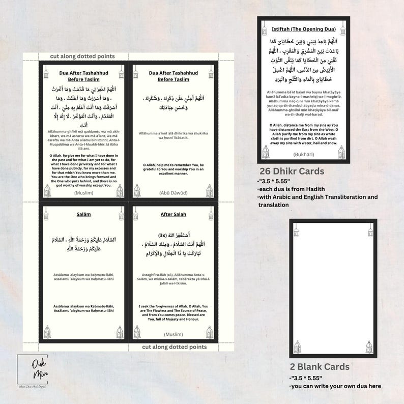 Printable Islamic Dua Cards – Salat Adkar With Arabic, Transliteration ...