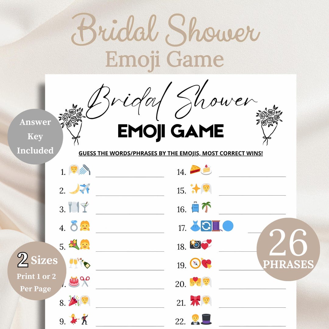 Bridal Shower Emoji Pictionary Game Gift: Editable 5x7 Printable (PDF ...
