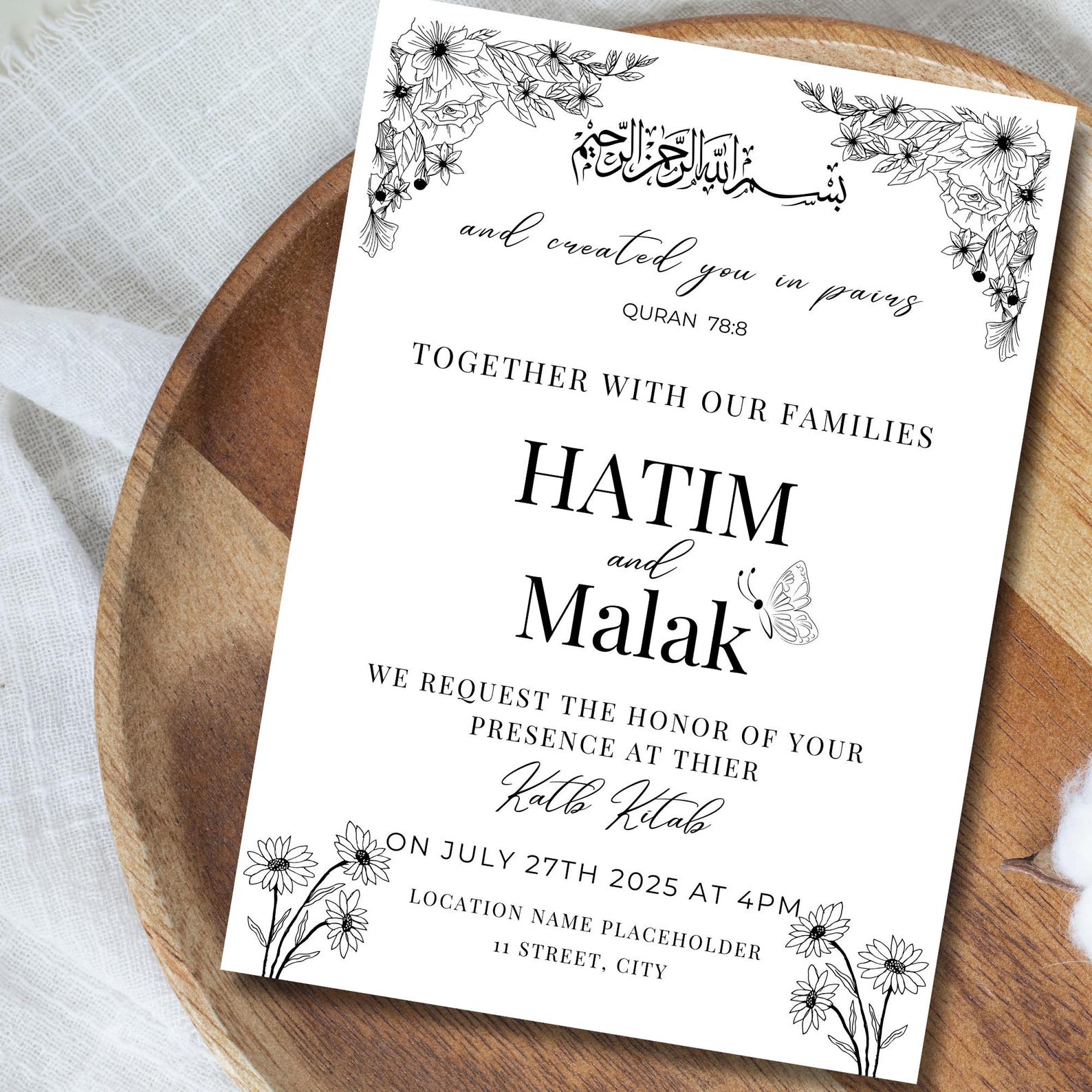 Editable Muslim Wedding Invitation Template | Nikkah Walima Card ...