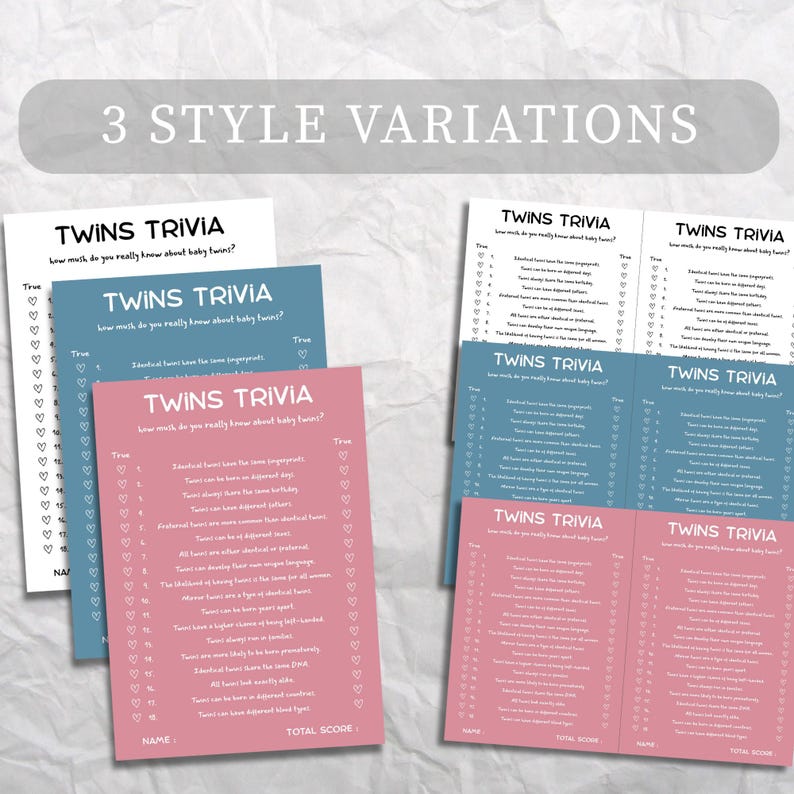 Twins Trivia Baby Shower Game – Printable True or False Mam or Day ...