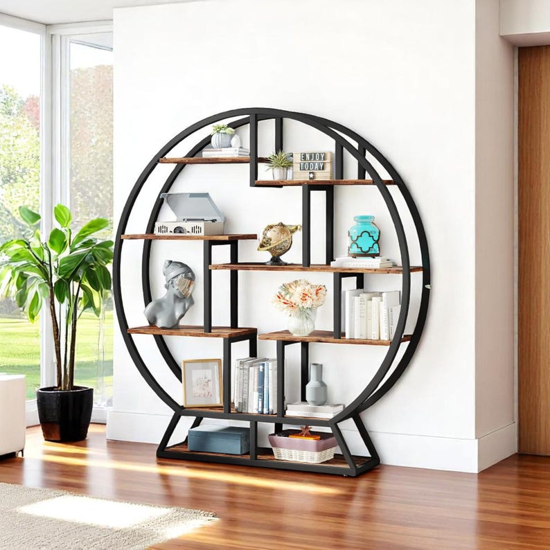 Modern Bookshelf | Round Bookshelves With Staggered Shelves, 63 ...