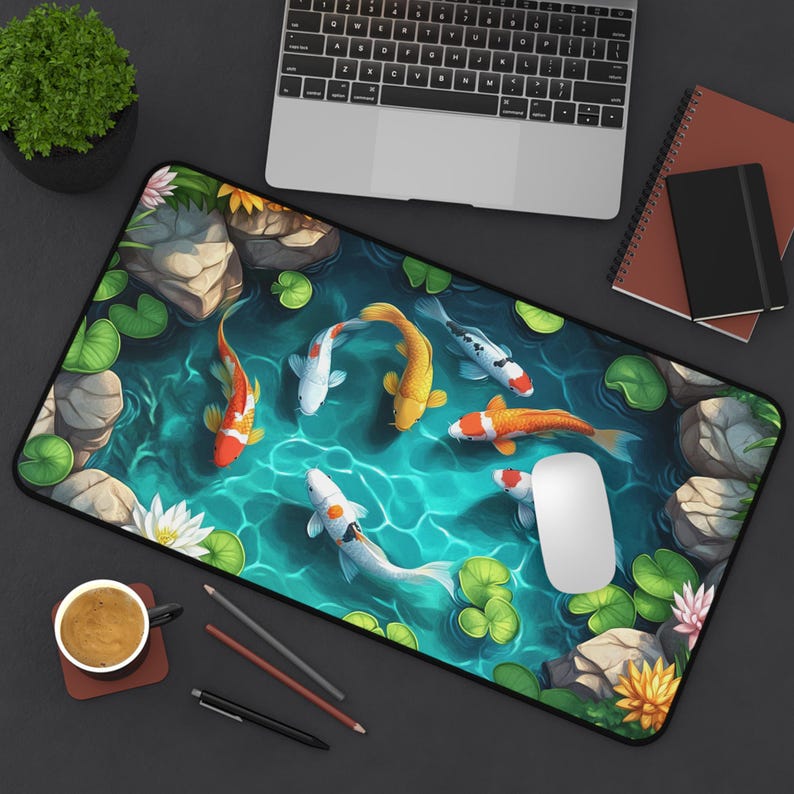 Koi Fish Desk Mat, Japanese Koi Pond Desk Pad, Asian-inspired Laptop ...
