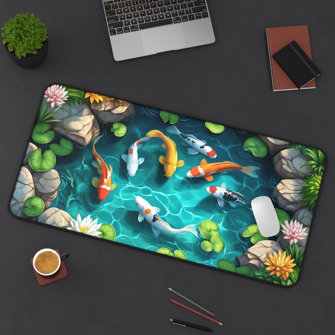 Koi Fish Desk Mat, Japanese Koi Pond Desk Pad, Asian-inspired Laptop ...