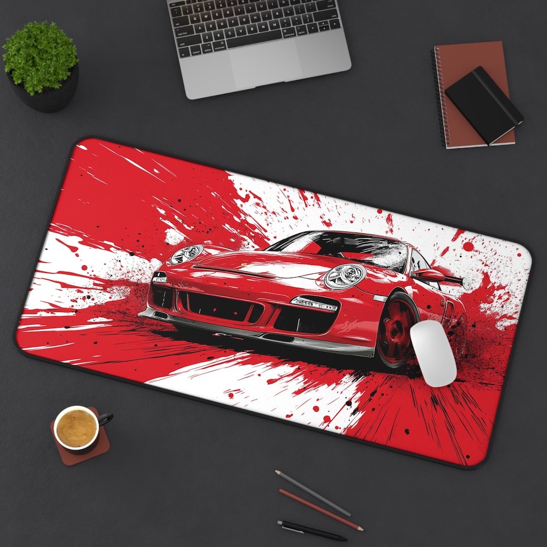 Porsche 911 Mousepad White and Red Gaming Mousepad Desk Mat XXL Racing ...