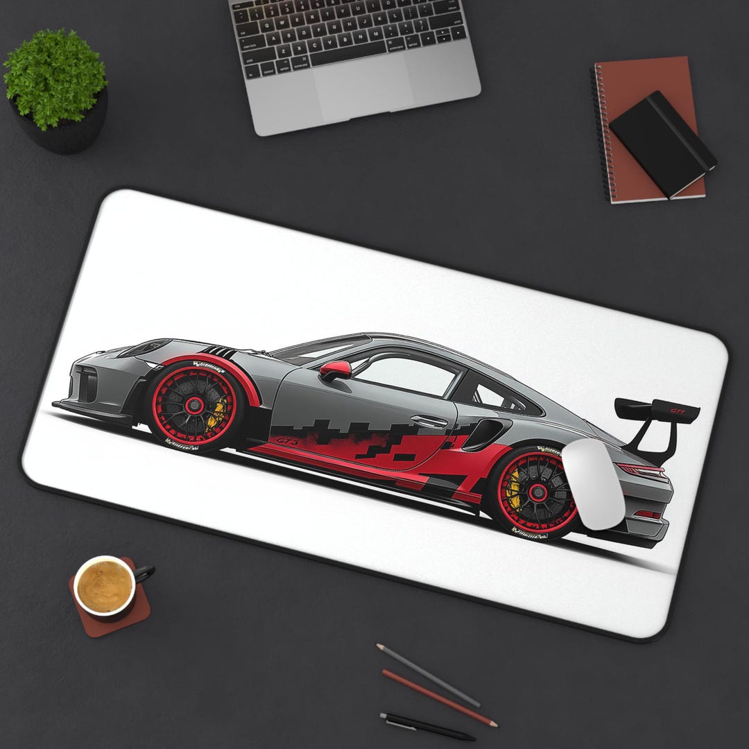 Porsche 911 GT3 Mousepad White Racing Car Desk Mat Desk Mat XXL Gaming ...