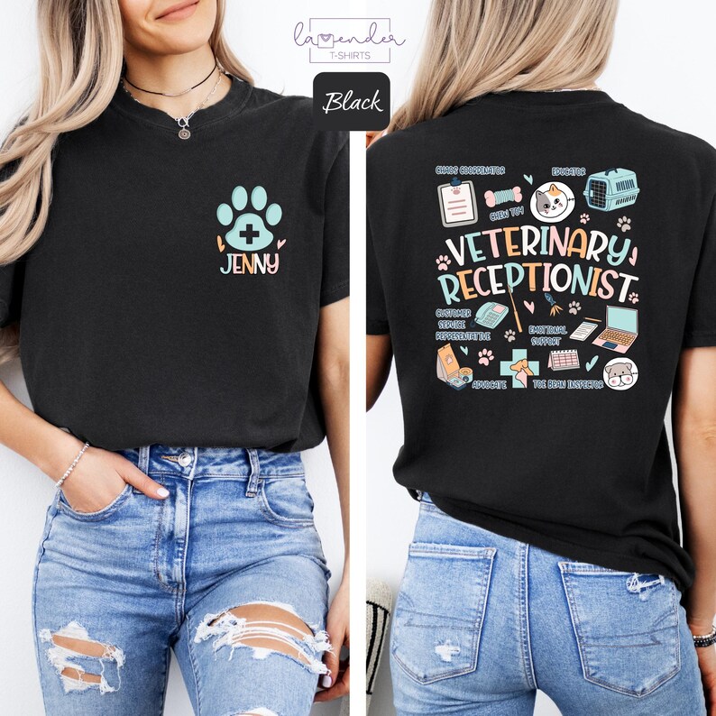 Custom Veterinary Receptionist Comfort Colors Shirt: Heart Paw Print - Etsy