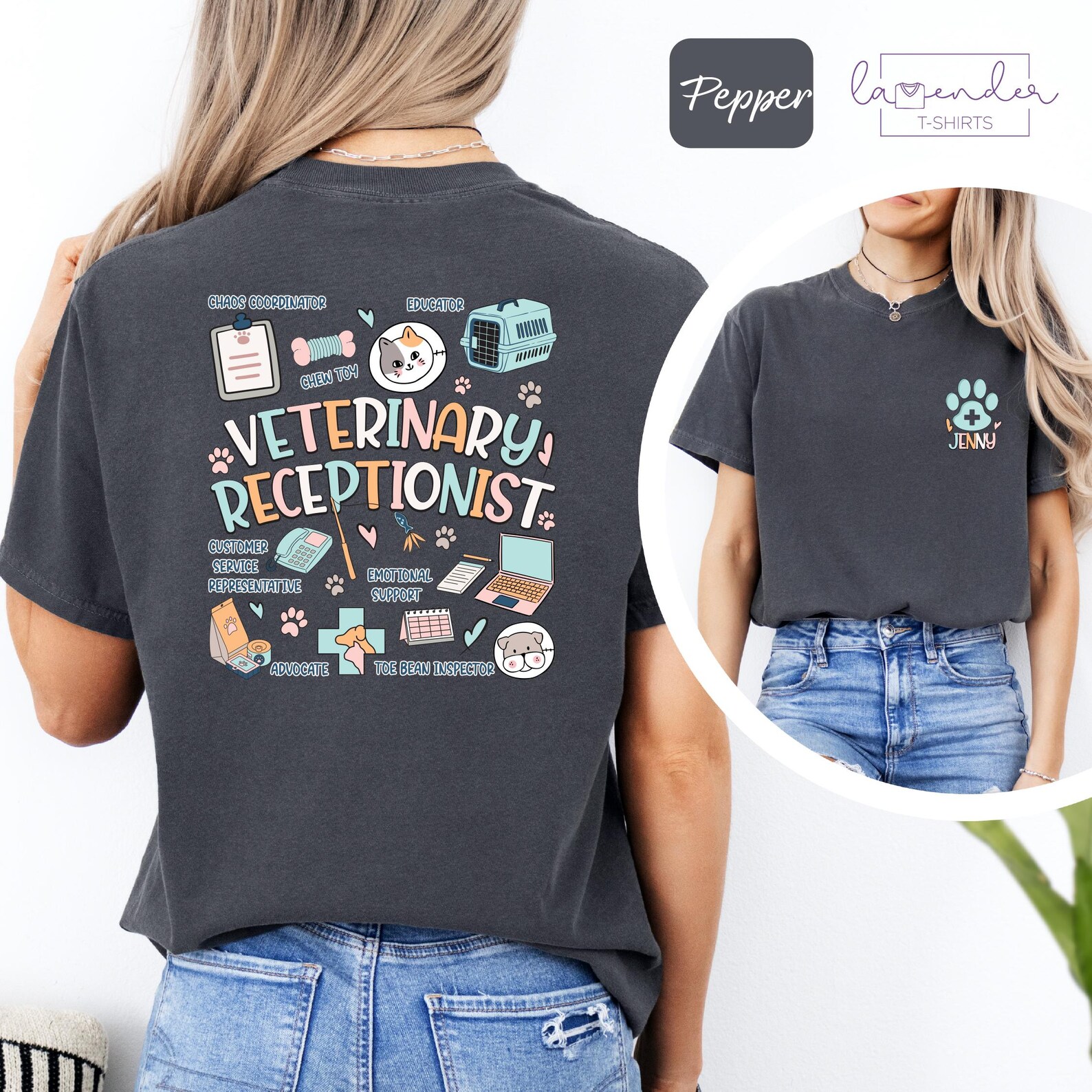 Custom Veterinary Receptionist Comfort Colors Shirt: Heart Paw Print - Etsy