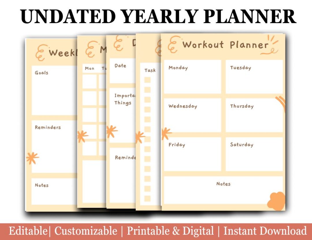 Undated Yearly Digital Planner: Productivity Organizer (digital ...