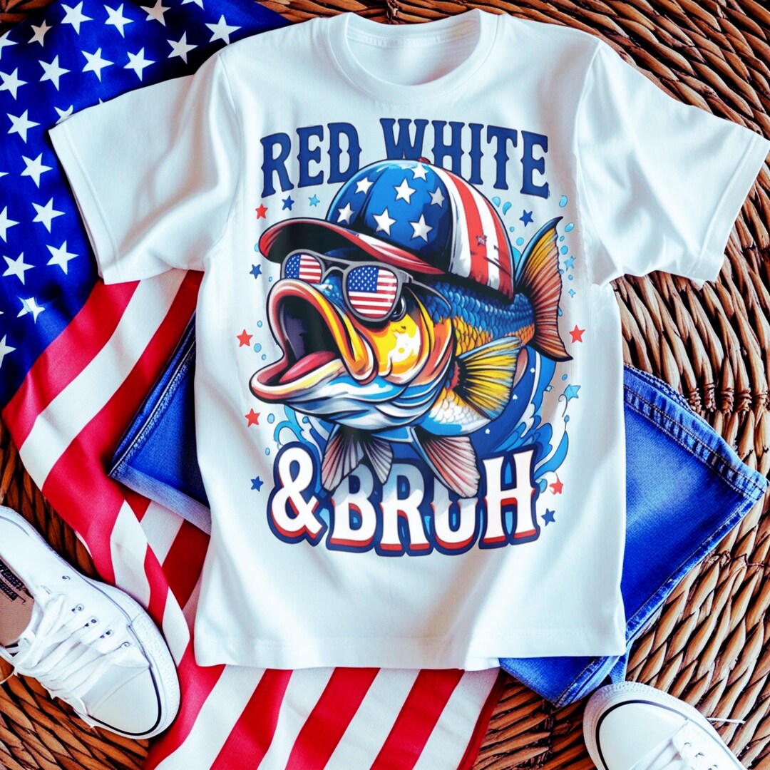 Red White and Bruh Fish Png| 4th July Fishing Png| Boys 4th July Design ...