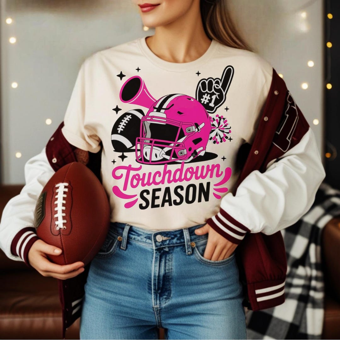 Pink & Black Touchdown Season PNG: Football Team Shirt Design (digital ...