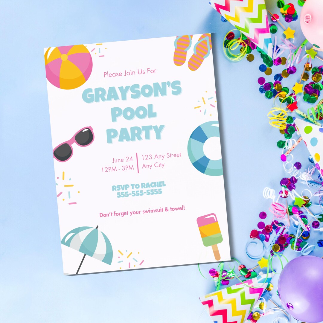 Birthday Pool Party Invitation Pool Float Beach Ball Download Printable ...