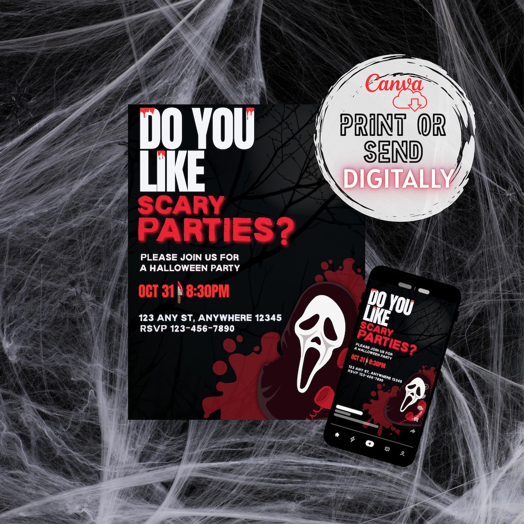 Scream Ghostface Movie Party Invitation: Editable Horror Movie Invite ...