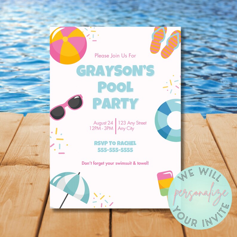 Birthday Pool Party Invitation Pool Float Beach Ball Download Printable ...