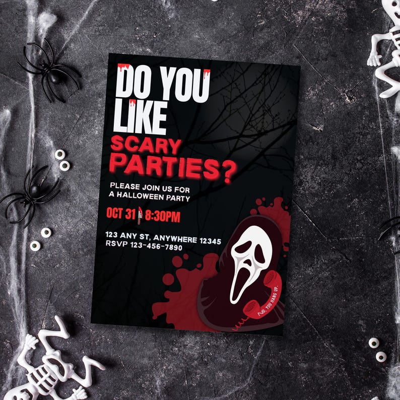 Scream Ghostface Movie Party Invitation: Editable Horror Movie Invite ...