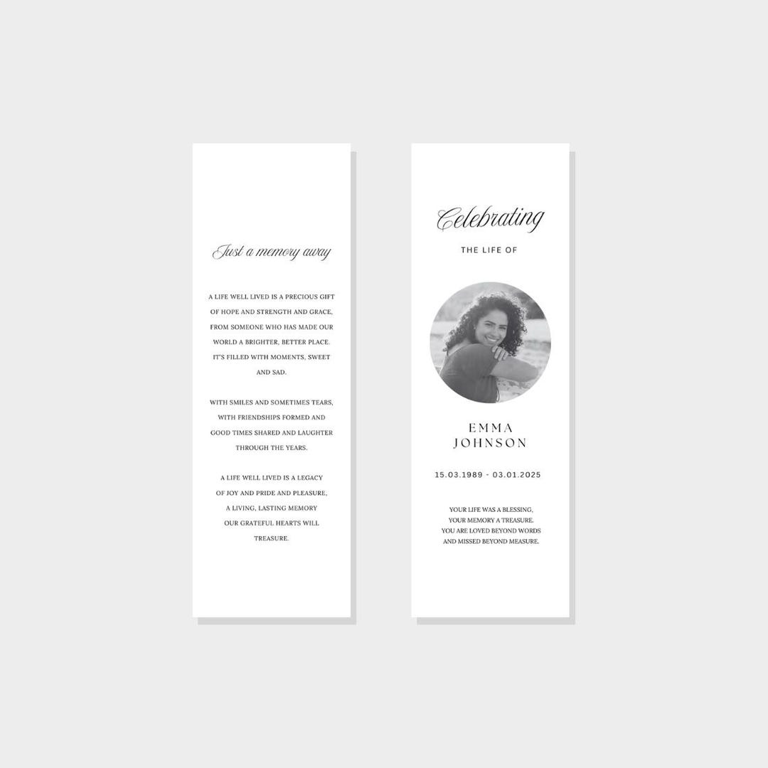Memorial Bookmark Template - Etsy