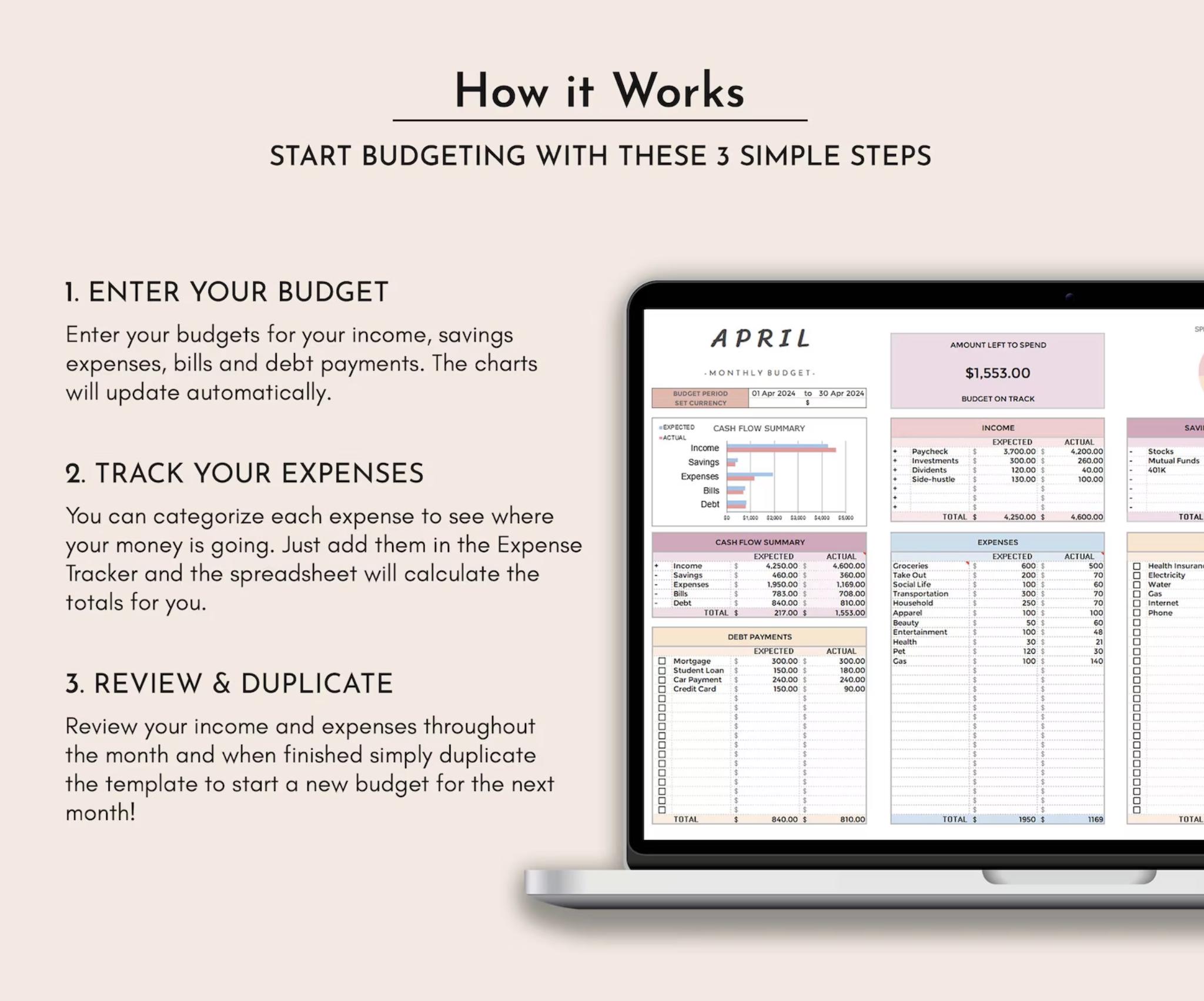 Budget Planner Excel Monthly Budget Spreadsheet Pay Check Budget ...