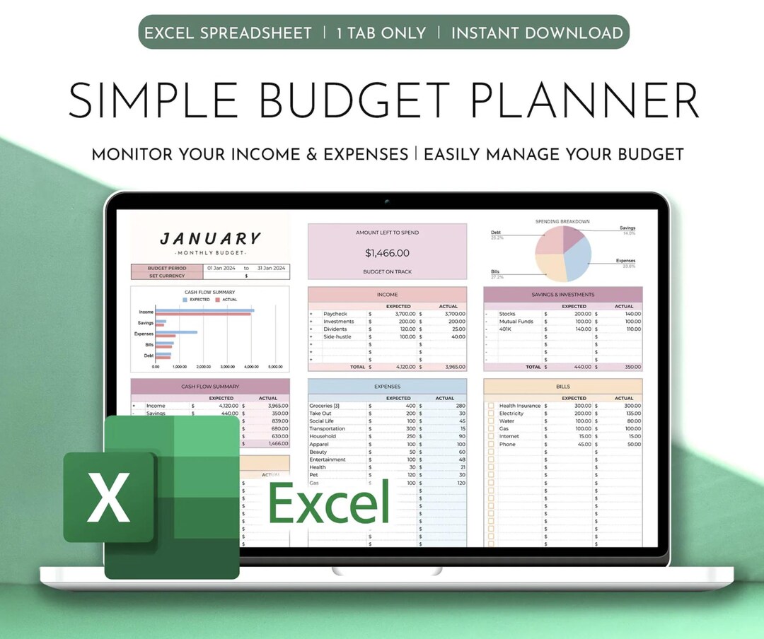 Budget Planner Excel Monthly Budget Spreadsheet Pay Check Budget ...
