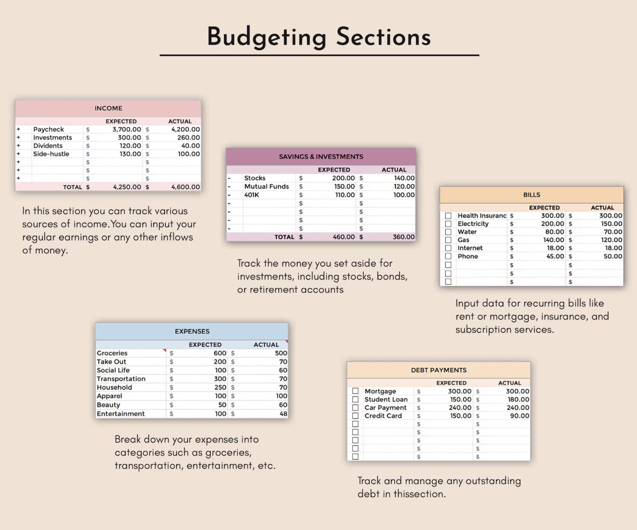 Budget Planner Excel Monthly Budget Spreadsheet Pay Check Budget ...