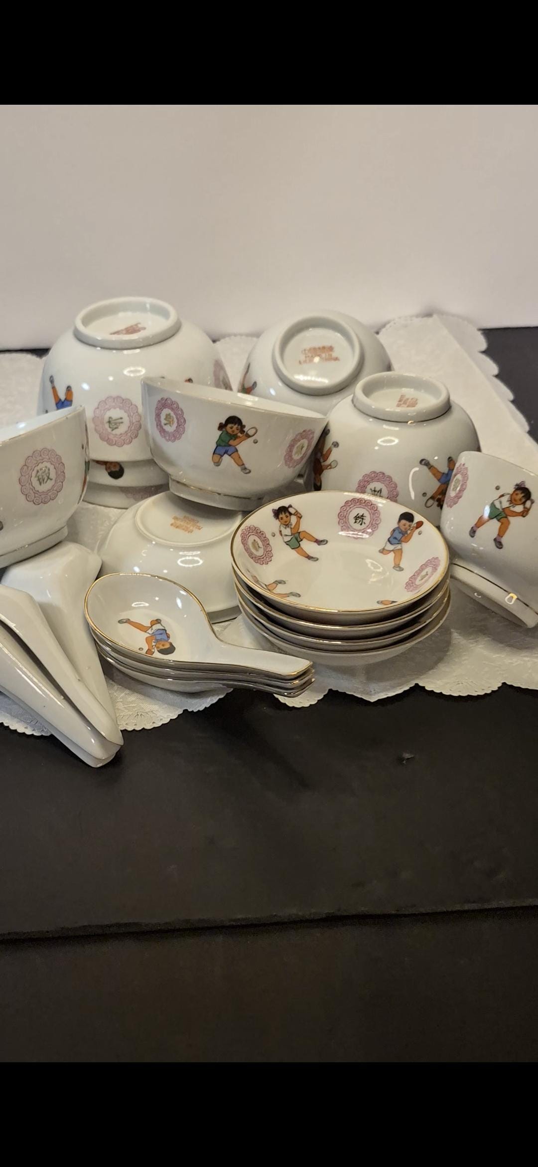 Vintage 1970s Chinese Porcelain Bowls, Plates, Spoons - Ping Pong Kids ...
