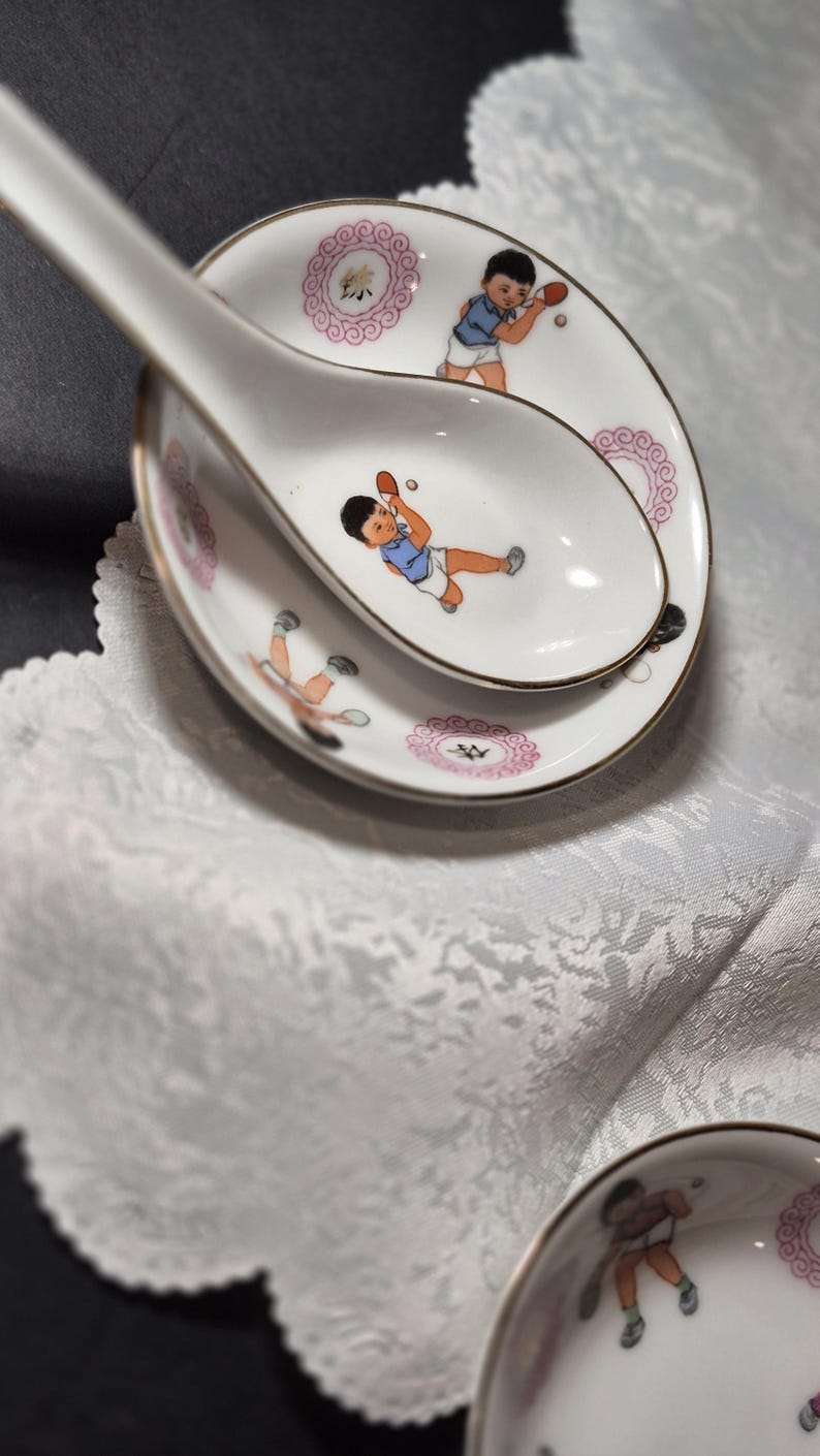 Vintage 1970s Chinese Porcelain Bowls, Plates, Spoons - Ping Pong Kids ...