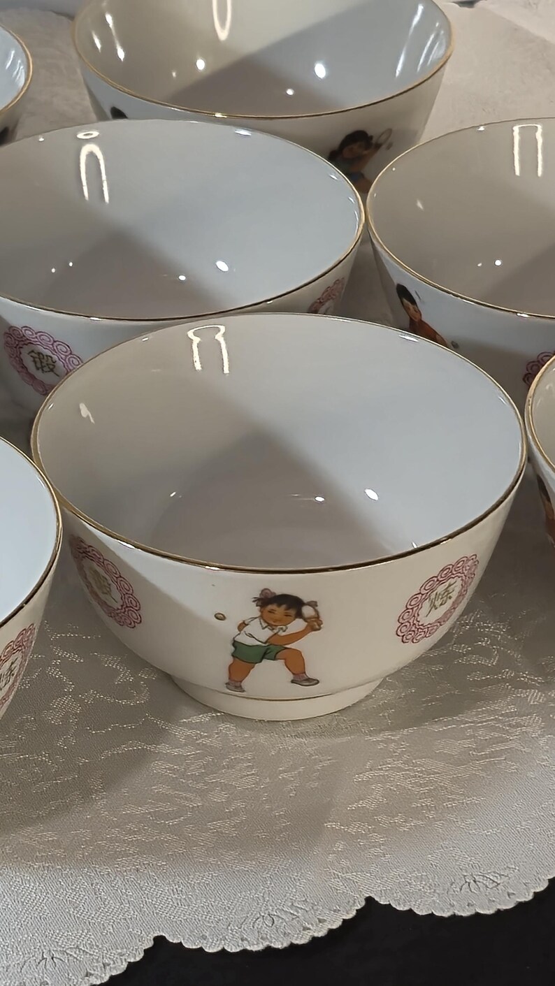 Vintage 1970s Chinese Porcelain Bowls, Plates, Spoons - Ping Pong Kids ...