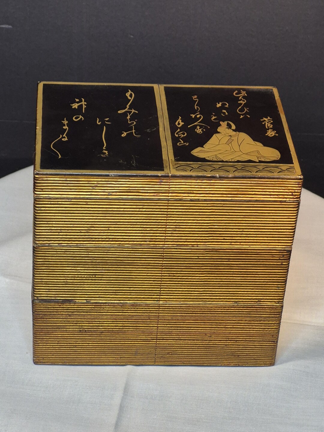 Japanese Snack Box, Hyakunin Isshu Karuta Lacquer Box Early Showa Era ...