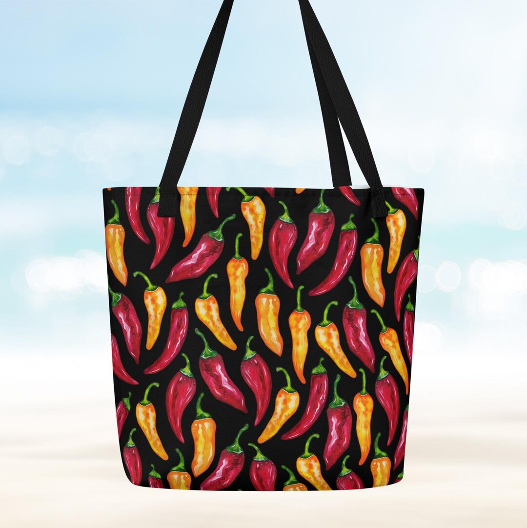 Chili Pepper Tote Bag - Bold Hot Pepper Reusable Shopping Bag ...