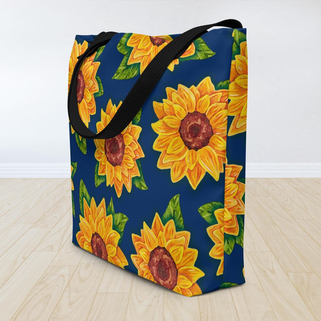 Sunflower Canvas Tote Bag - Spring Blooming Orange Flower Grocery Bag ...