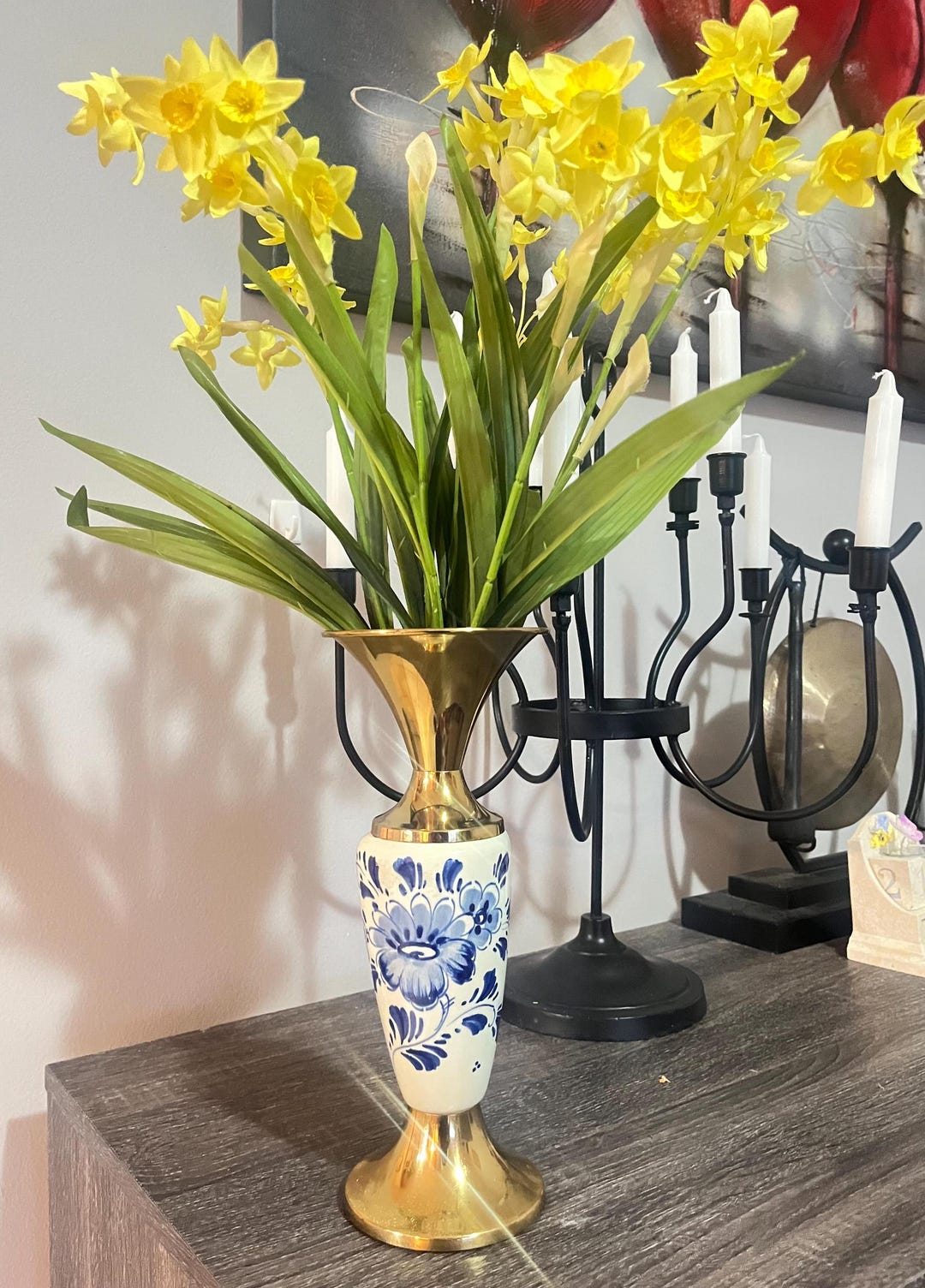 Vintage Hand Painted Delftware Brass Vase Made in Holland 10.5" Tall - Etsy