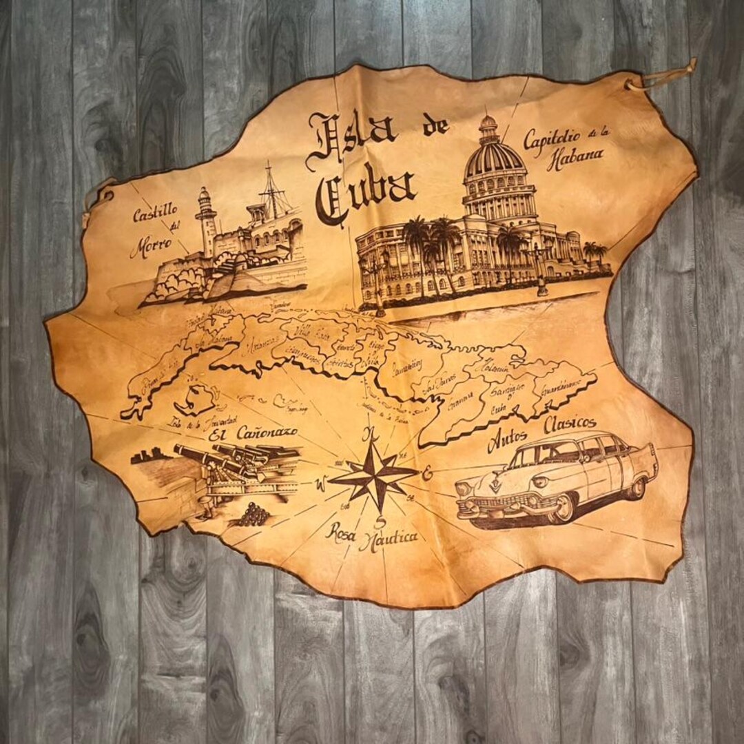 Handcrafted Leather Map of Cuba – Vintage Isla De Cuba Wall Art ...