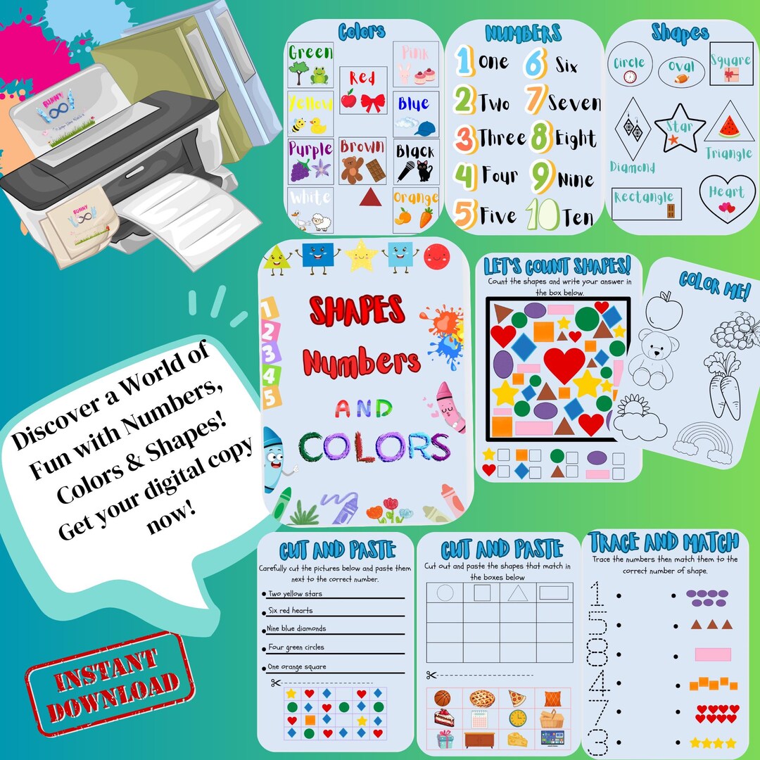 Shapes Numbers and Colors Printable Activity Book for Kids, Coloring ...