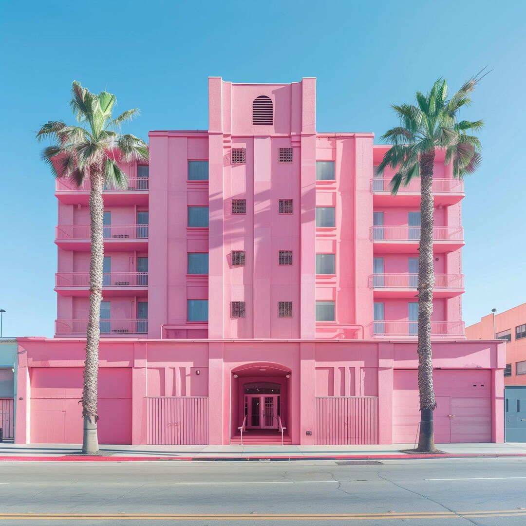 Striking Pink Building, Palm Trees, Modern Architecture, Urban ...