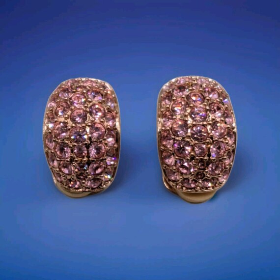 Signed Nolan Miller Pink Crystal Huggie Rhinestone Cl… - Gem