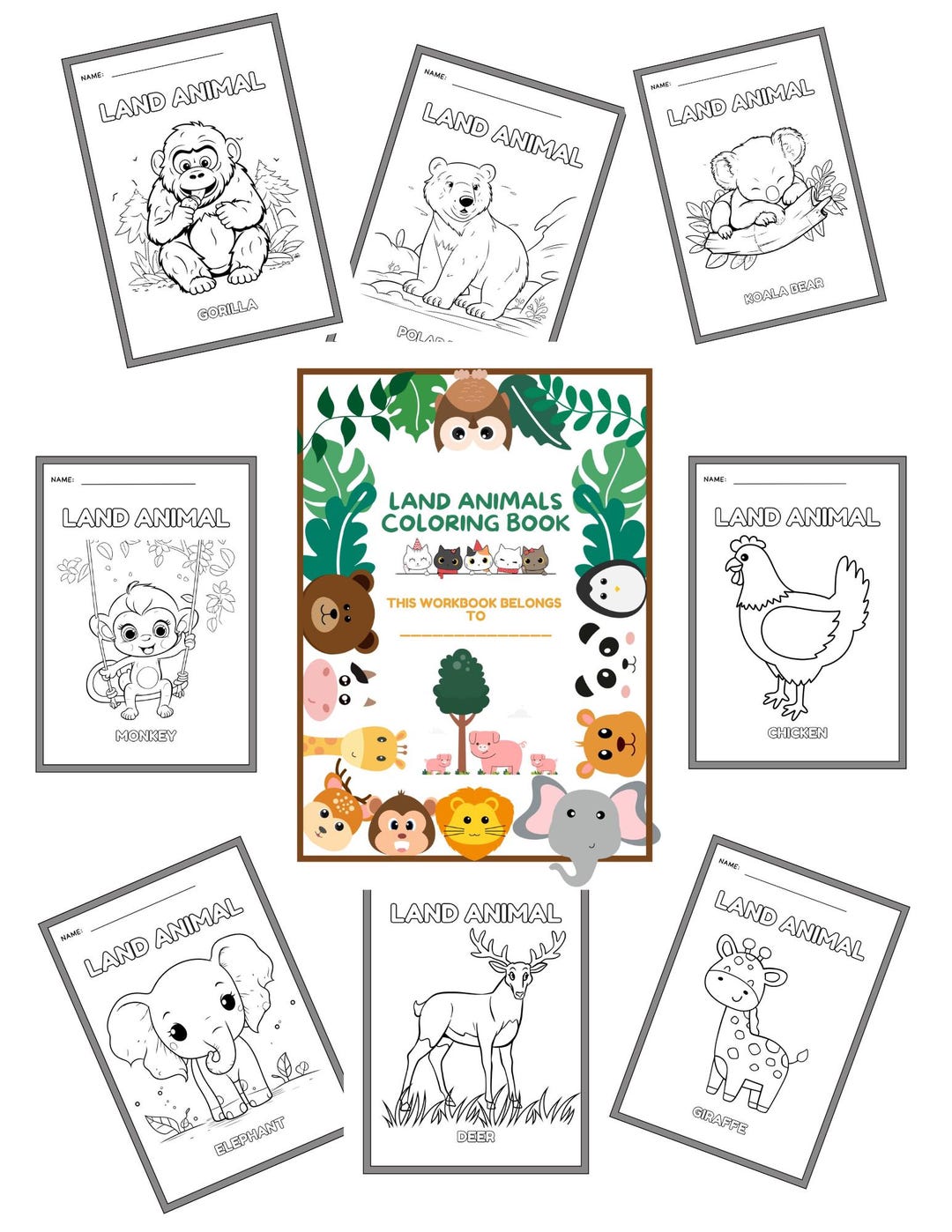 Ready to Print 20+pages Land Animals Coloring Workbook - Etsy