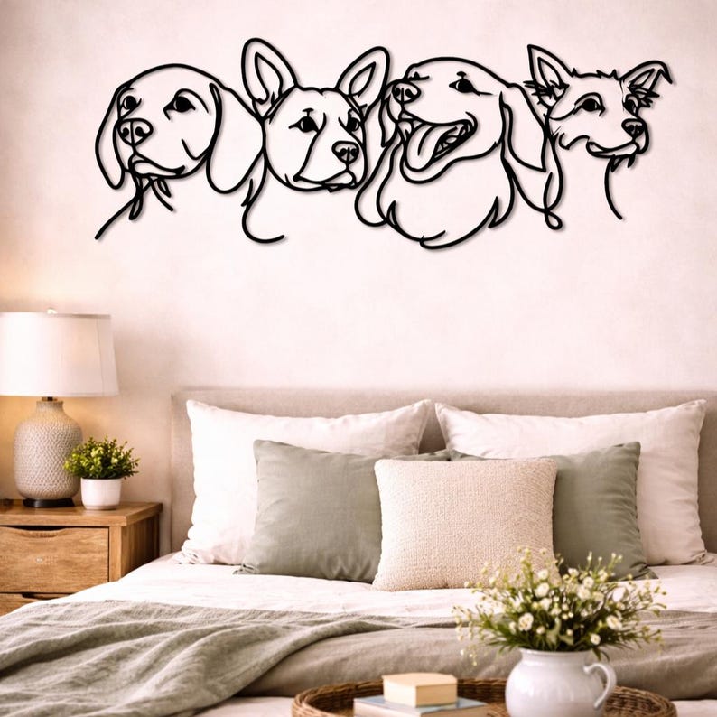 Dog Line Art Metal Wall Art – Modern Minimalist Dog Wall Décor – Pet ...