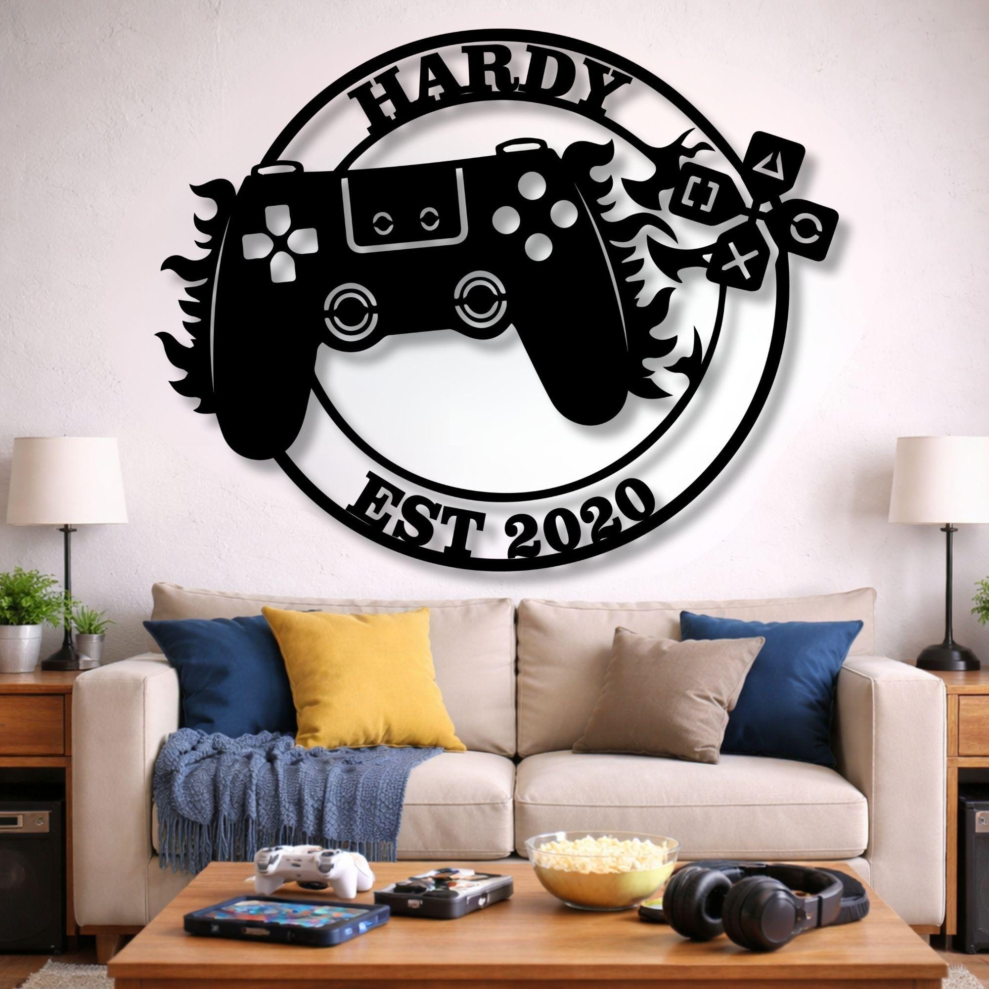 Custom Gamer Flaming Controller Metal Wall Art – Personalized Name ...