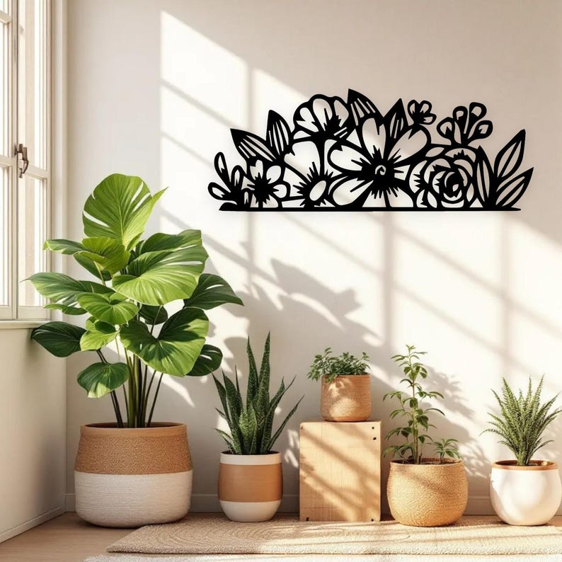 Minimalist Floral Design, Flower Door Frame Accent, Above Bed Flower ...