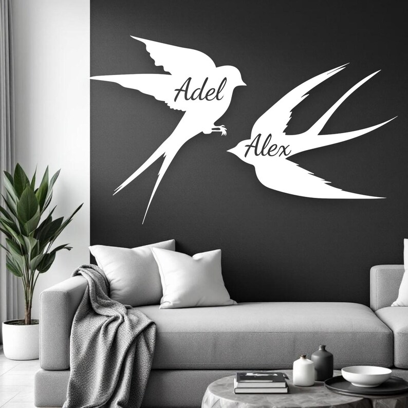 Custom Love Birds Metal Wall Art | Personalized Couple Bird Name Decor ...