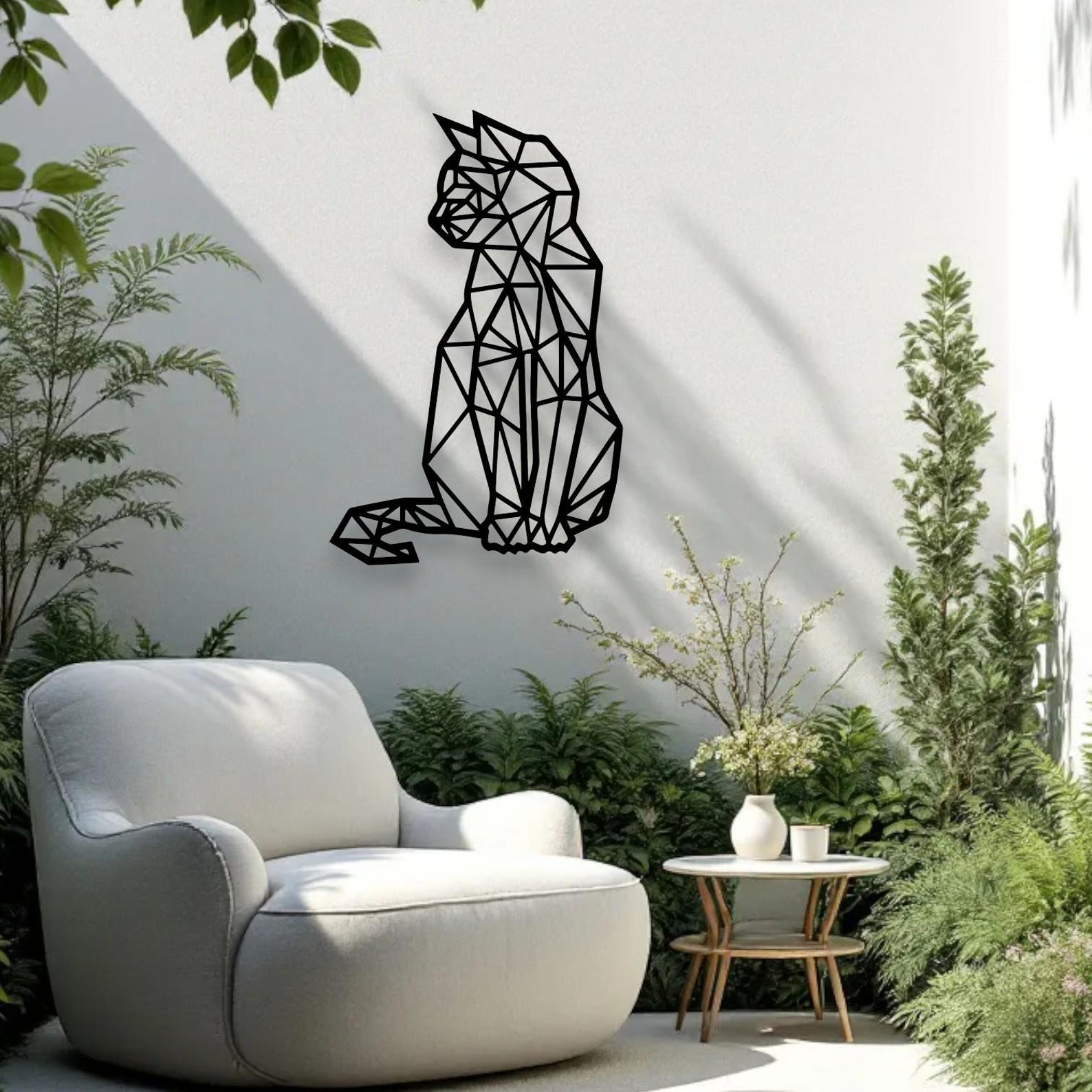 Geometric Cat Metal Wall Art – Polygon Cat Silhouette Decor – Modern ...