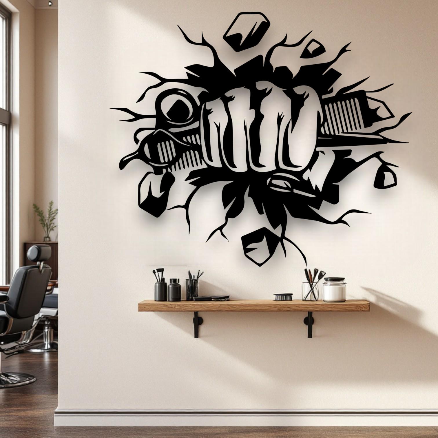 Men's Barber Shop Metal Wall Art | Brave Fist Design Wall Sculpture ...