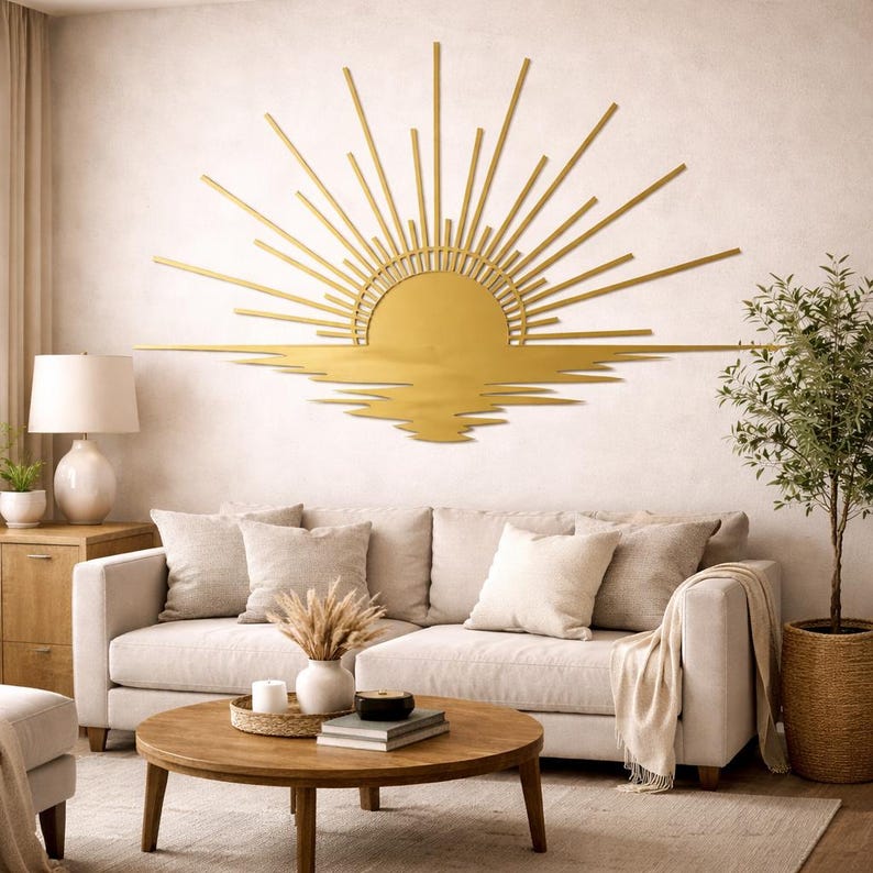 Gold Sun Sparkle Metal Wall Art, Sunset Wall Decor, Sunshine Metal Gift ...