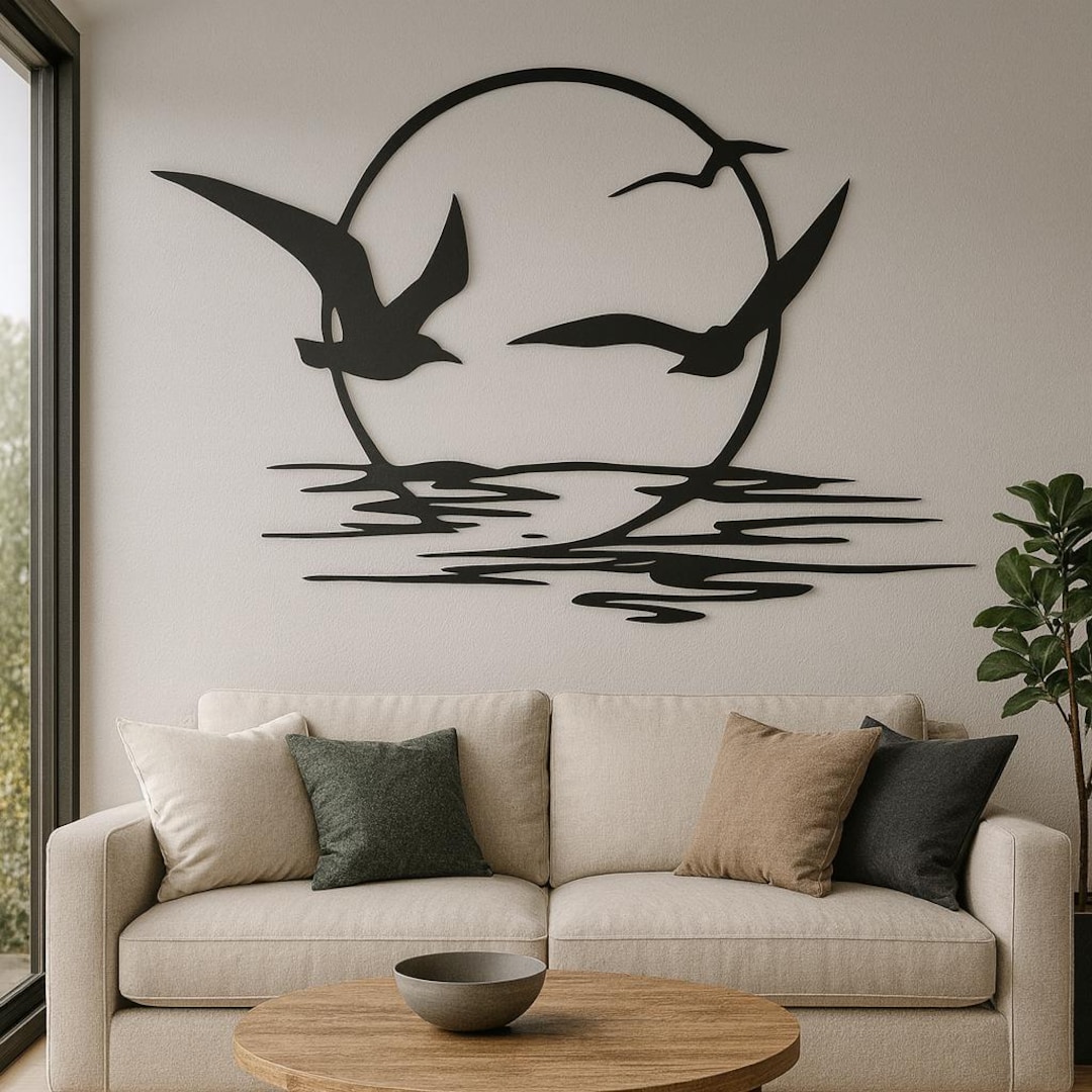 Sunset Wave and Birds Metal Wall Art | Nature-inspired Sun and Ocean ...