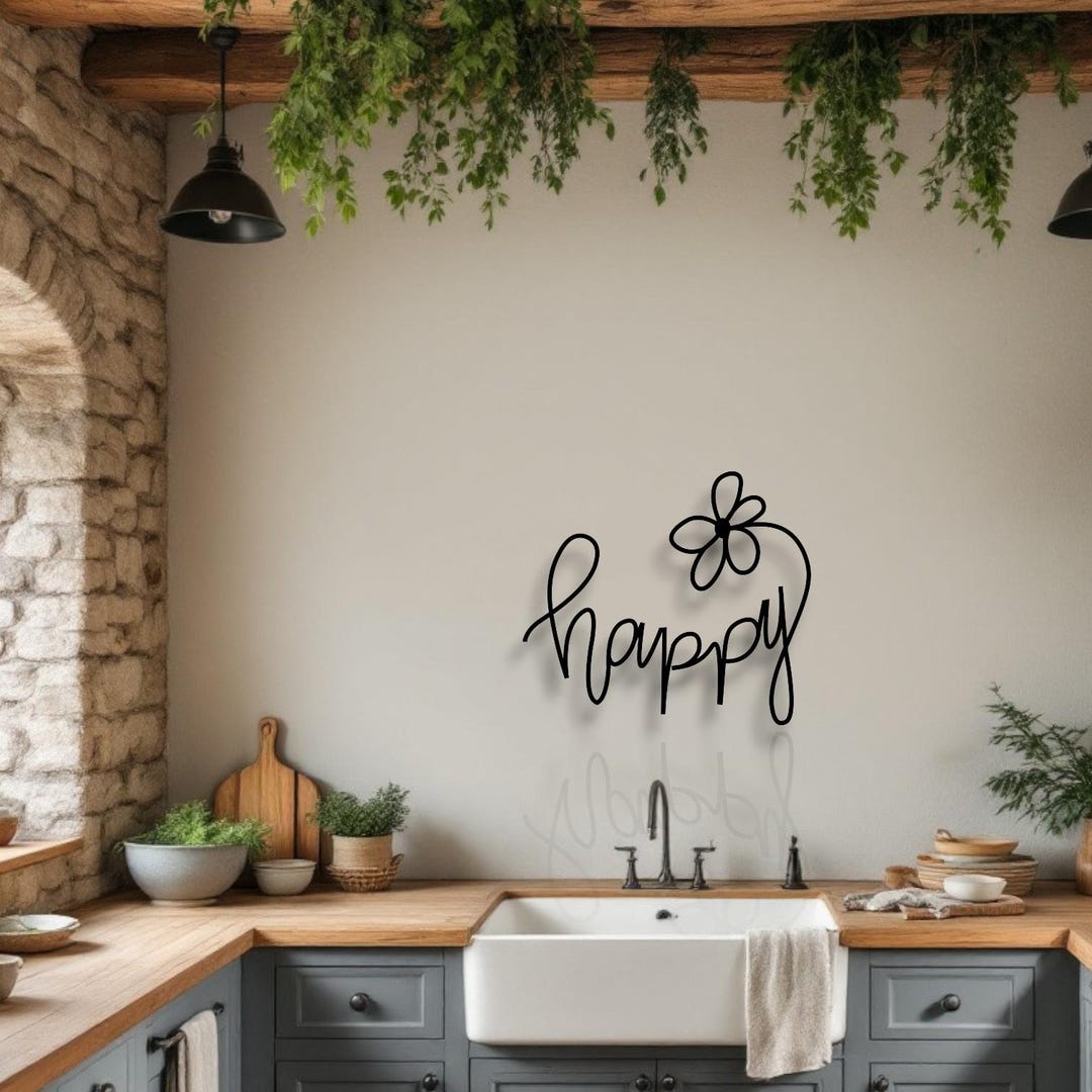 Happy Metal Wall Sign, Steel Word Art, Home Decor Accent, Housewarming ...