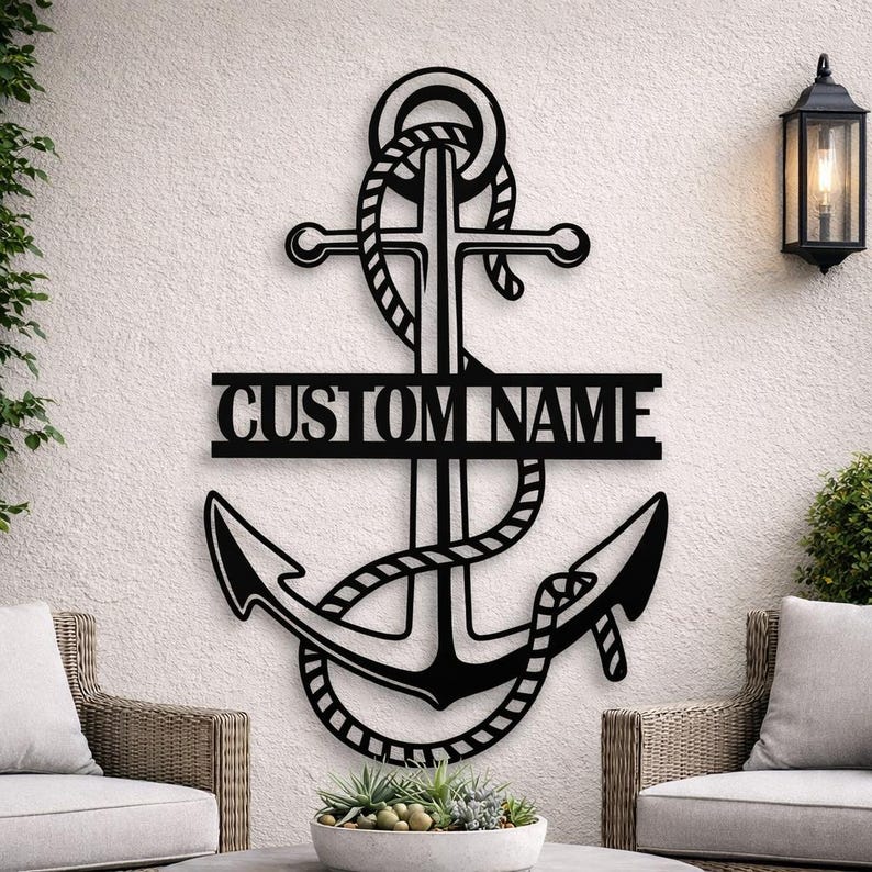 Personalized Anchor Metal Wall Art | Custom Nautical Name Sign | Sea ...