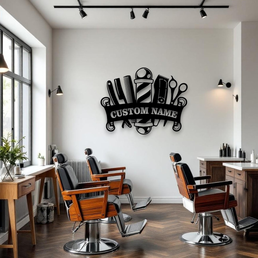 Personalized Barber Shop Metal Wall Sign | Custom Barber Name Wall ...