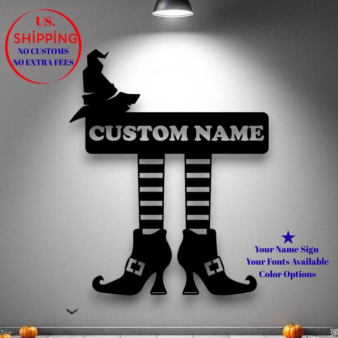 Custom Funny Witch Hat and Legs Halloween Metal Sign | Personalized ...
