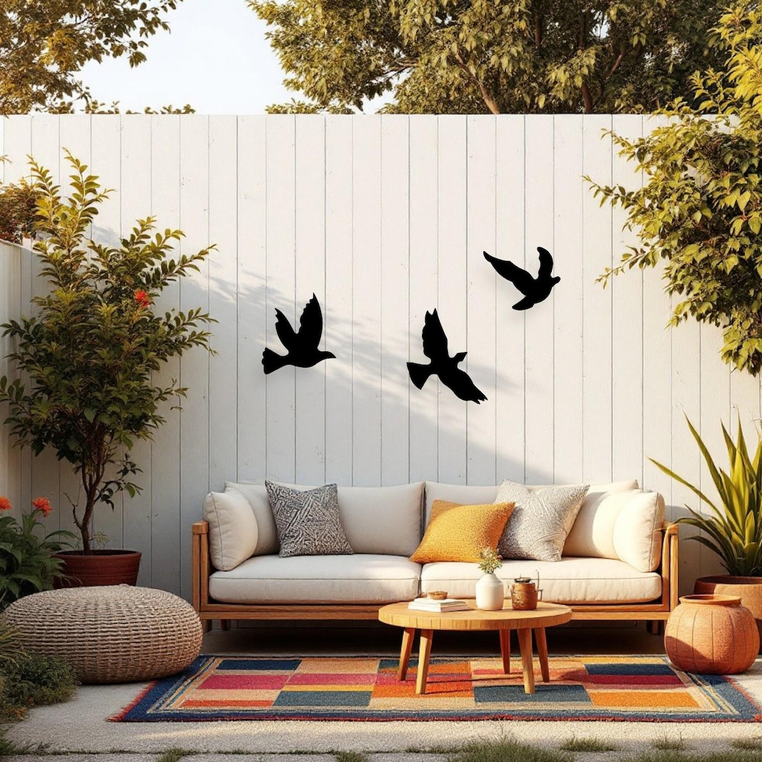 Minimalist Metal Bird Wall Decor - Set of 3, Modern Garden Art - Etsy