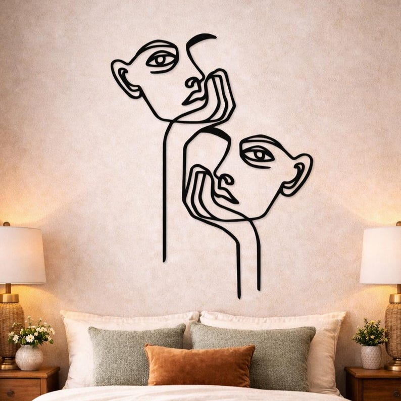 Abstract Double Face Line Metal Wall Art – Modern One Line Face Wall ...